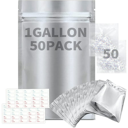 MUAcL 50 Mylar Bags for Food Storage-10x14 Extra Thick mylar bags with ...