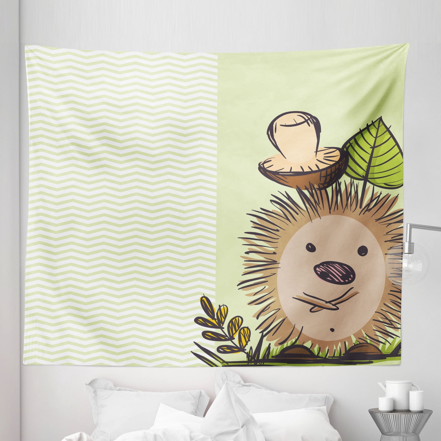 Cartoon Tapestry, Hedgehog Chevron Stripes Pattern Spiky Animal ...