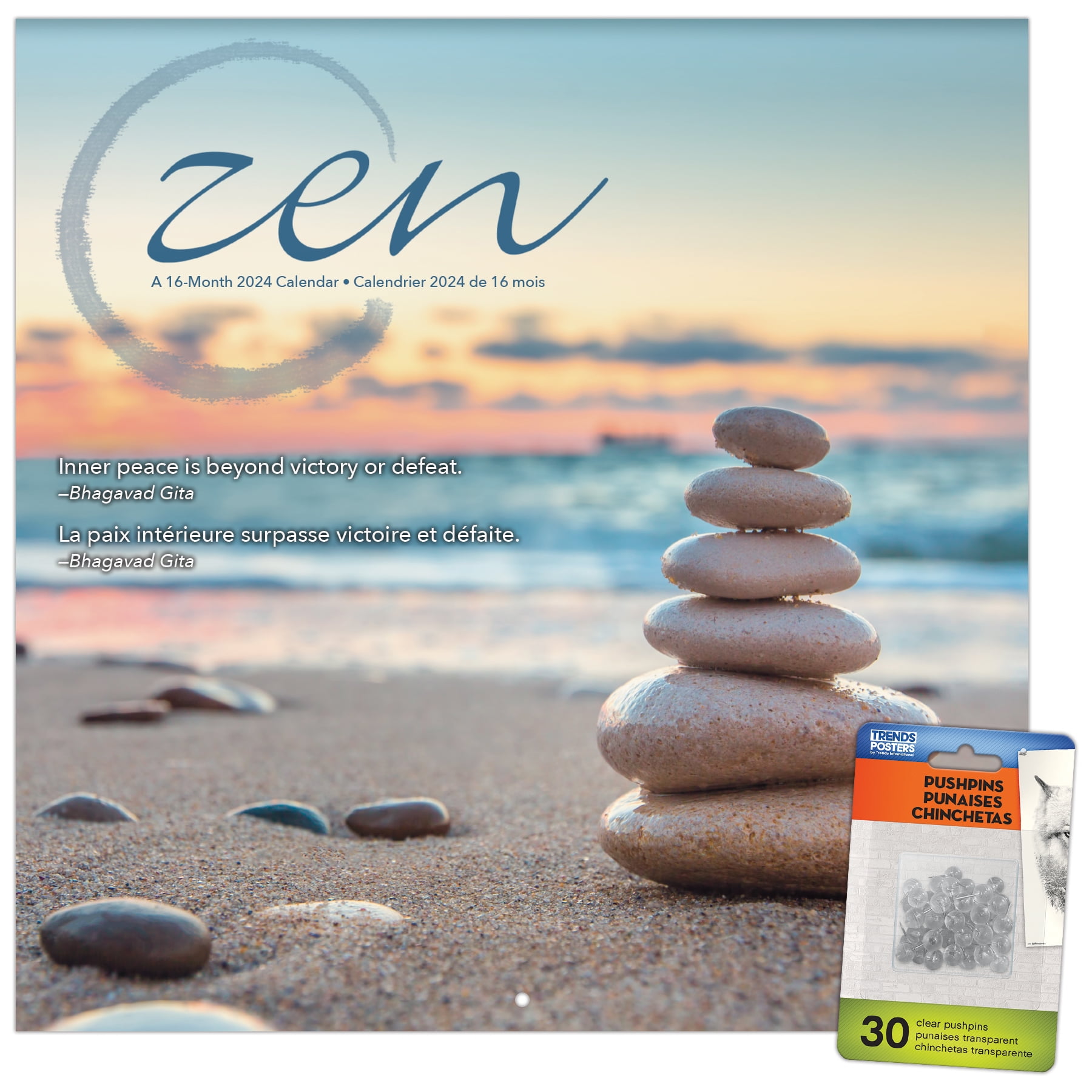 Trends International 2024 Zen Wall Calendar & Push Pins - Walmart.com