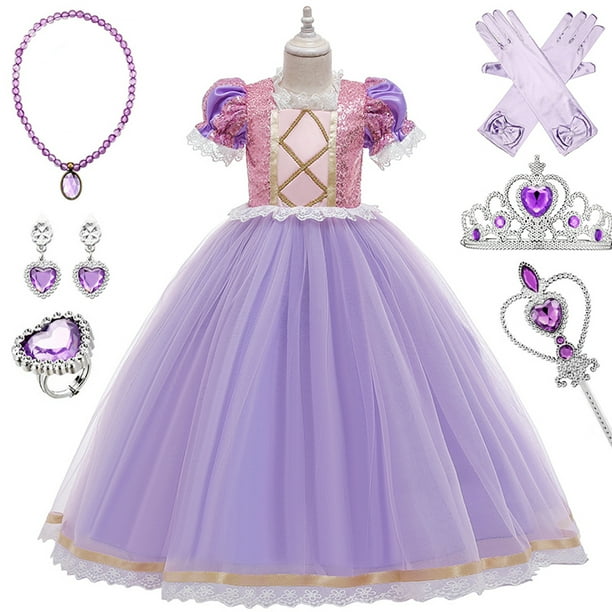 Girls Princess Costume Puff Sleeve Sequin Cosplay Dress with ...