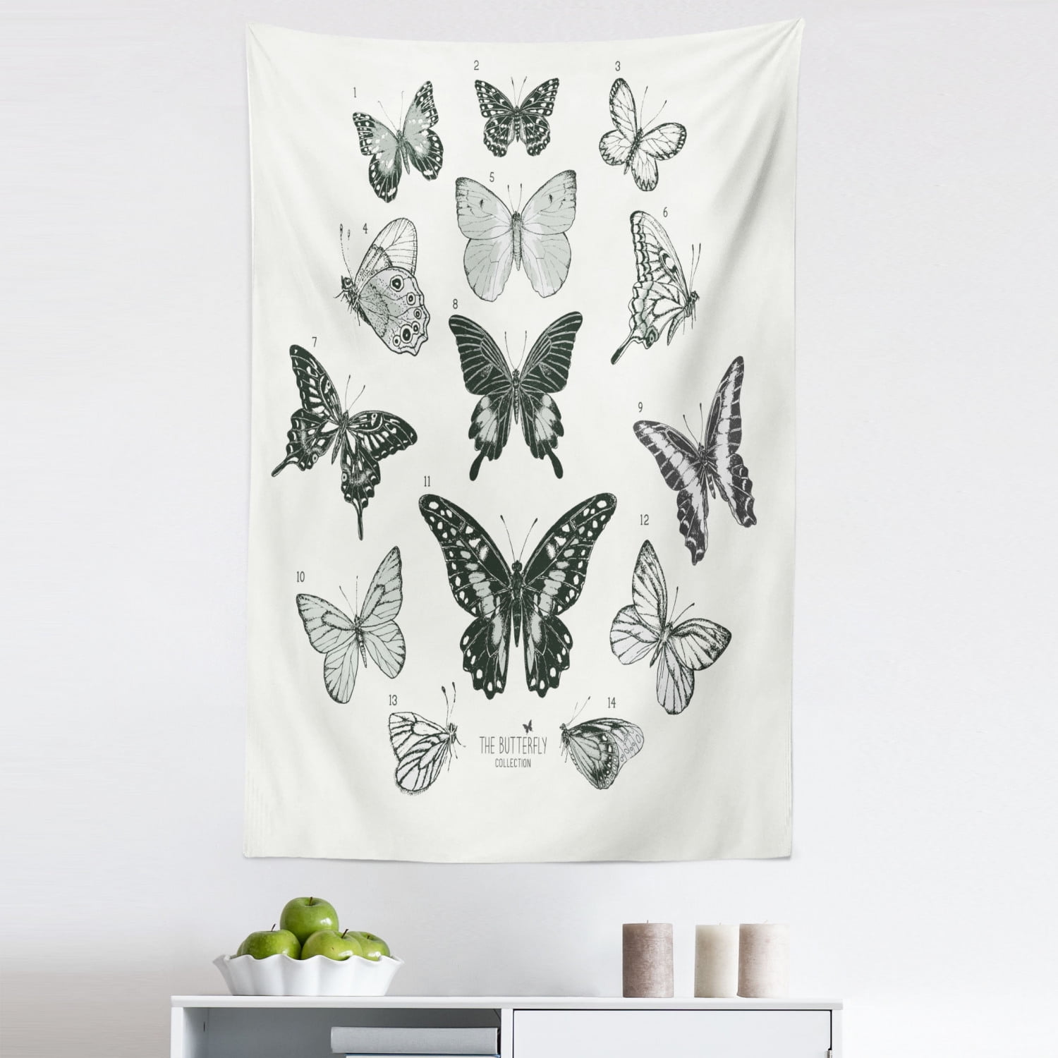 Animal Tapestry, Spring Arrangement of Hand Drawn Butterflies Modern ...