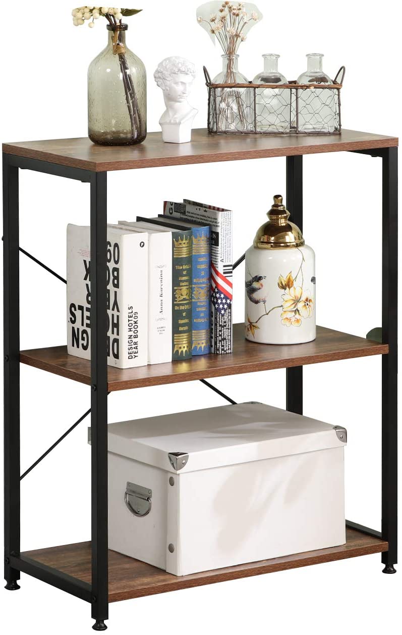2 Tier Storage Rack Standing Shelf End Table Bookcase Industrial ...