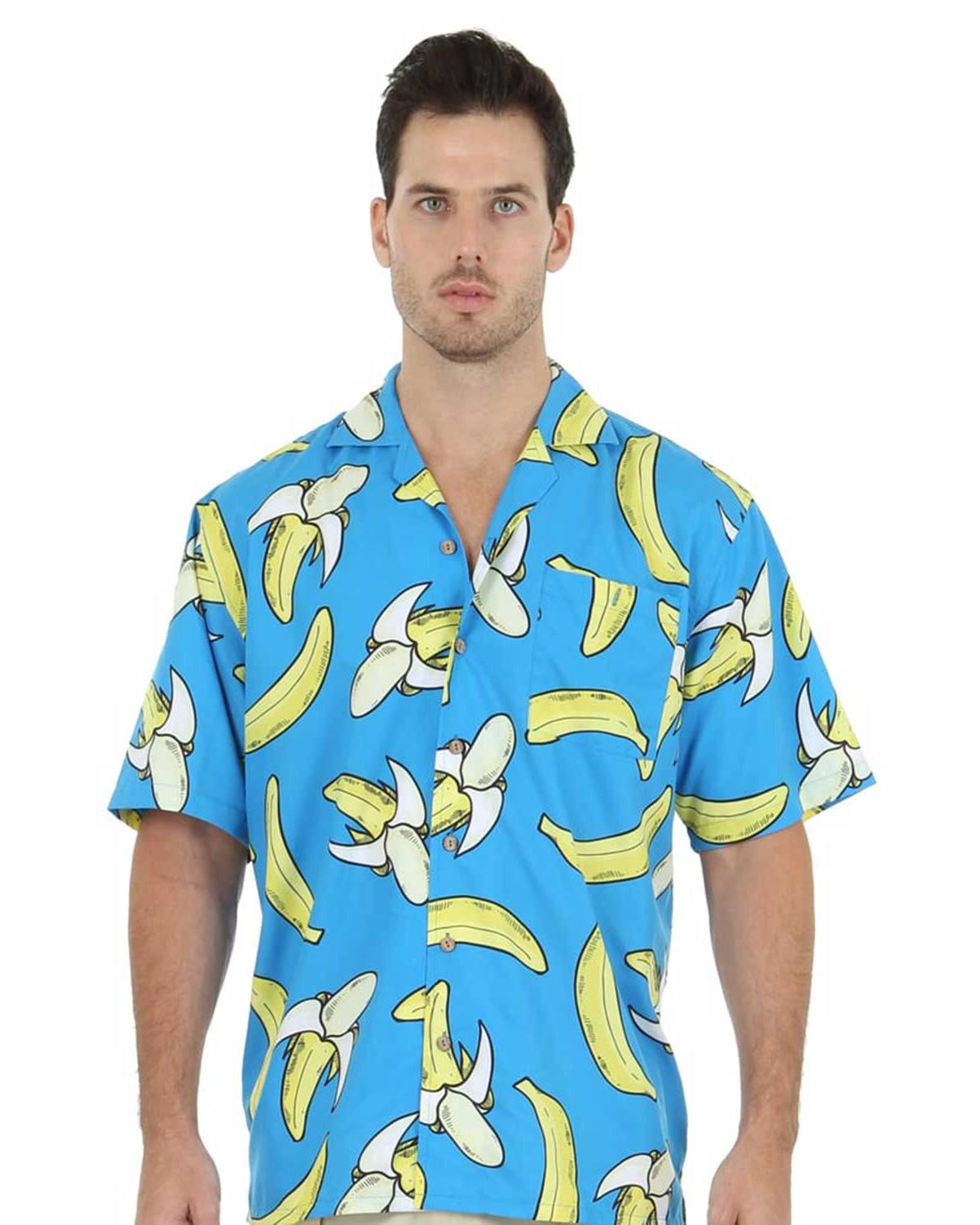UZZI Mens Hawaiian Casual Button Down Short Sleeve Beach Banana Print ...