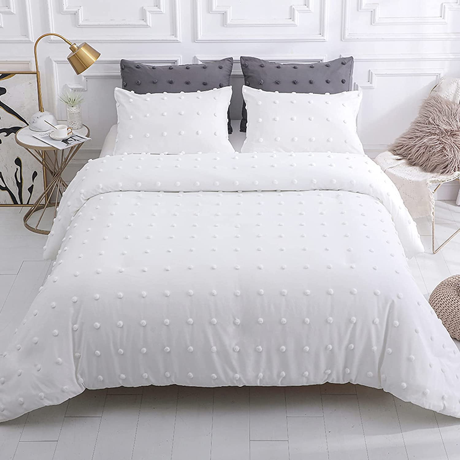 LUCKYBULL White Tufted Comforter Set 3 Pieces Queen Size Bedding Set ...
