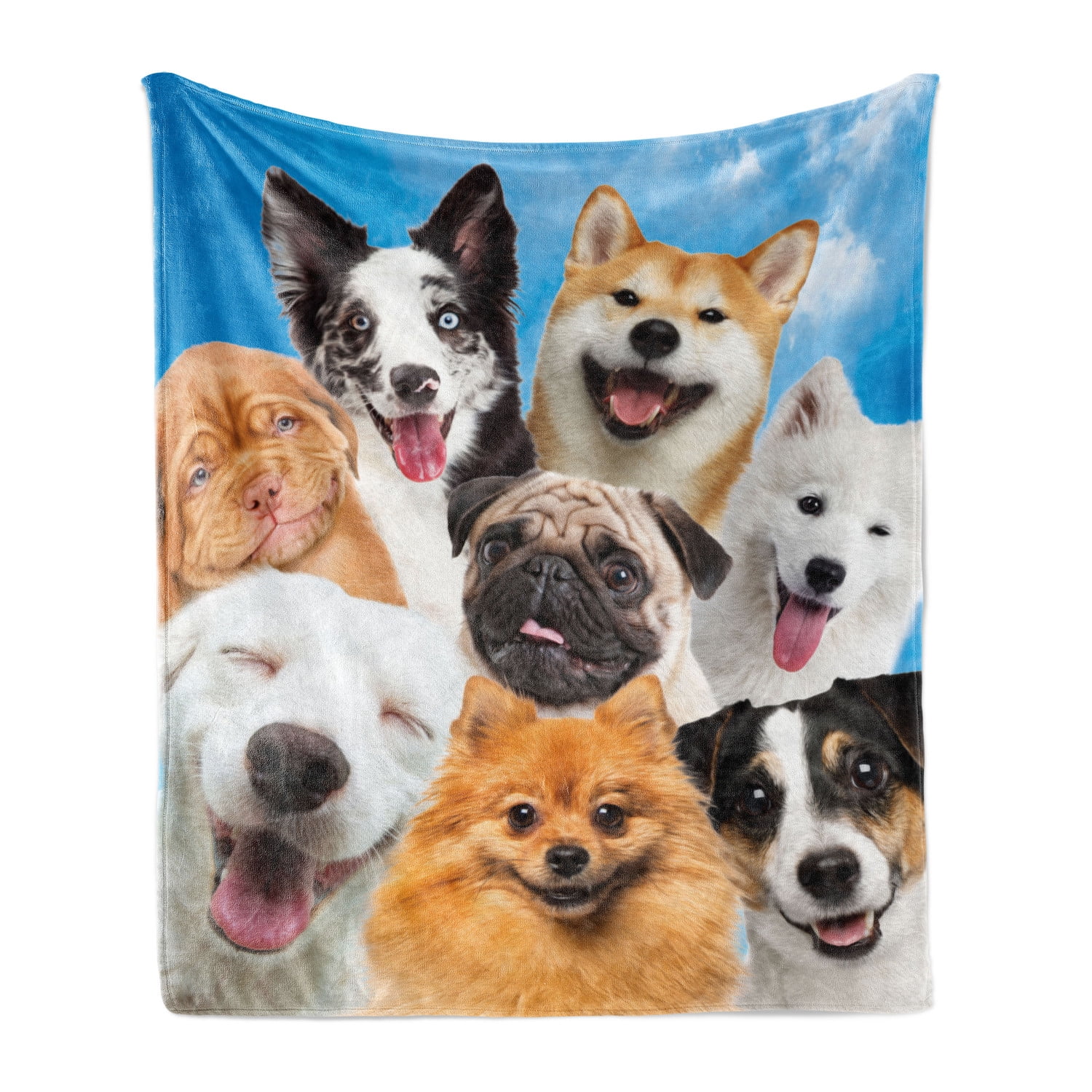 Dogs Throw Blanket, Funny Whimsical and Happy Faces of Puppies Animal ...