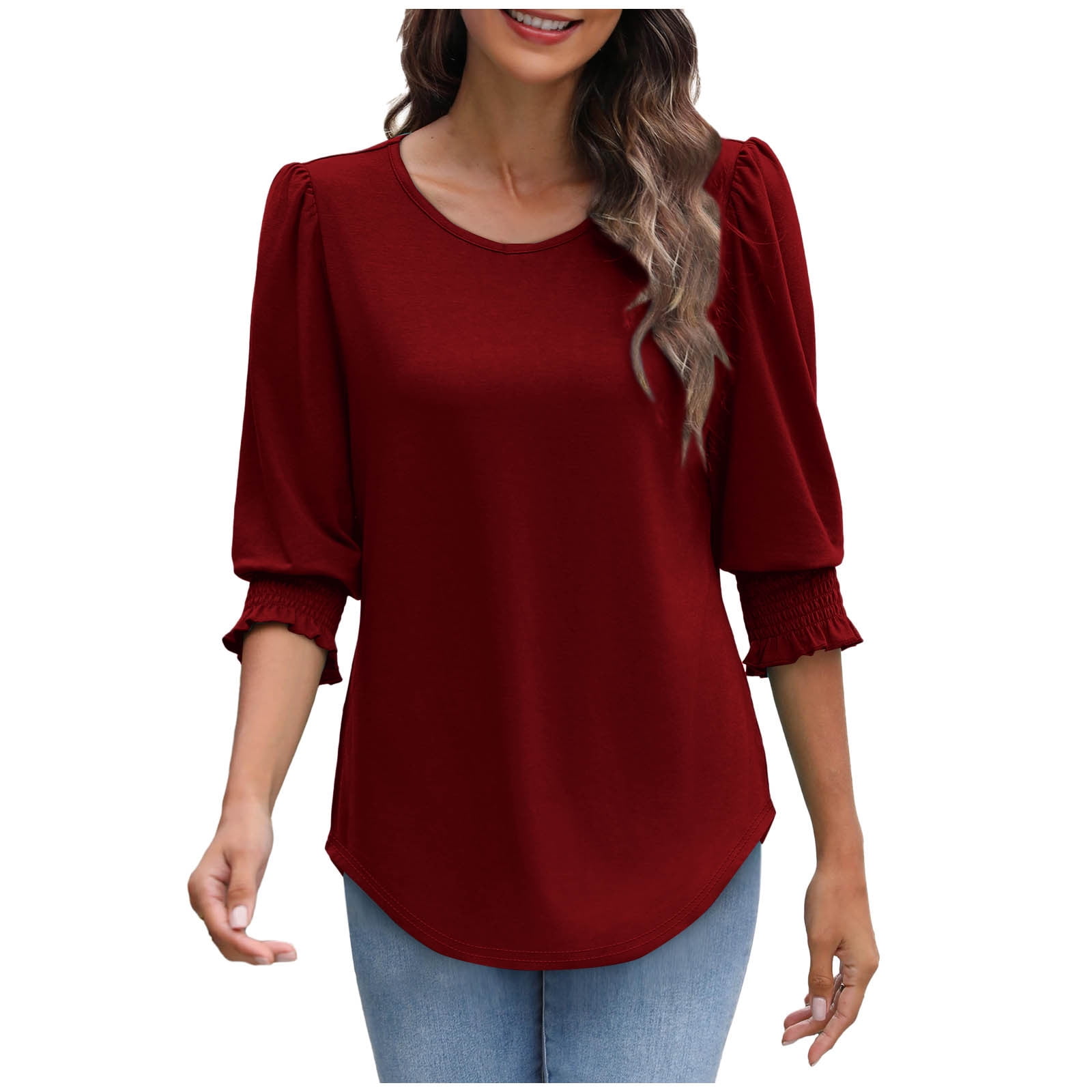 Click here for Biudgviw Womens 3/4 Length Sleeve Tops Spring Summ... prices