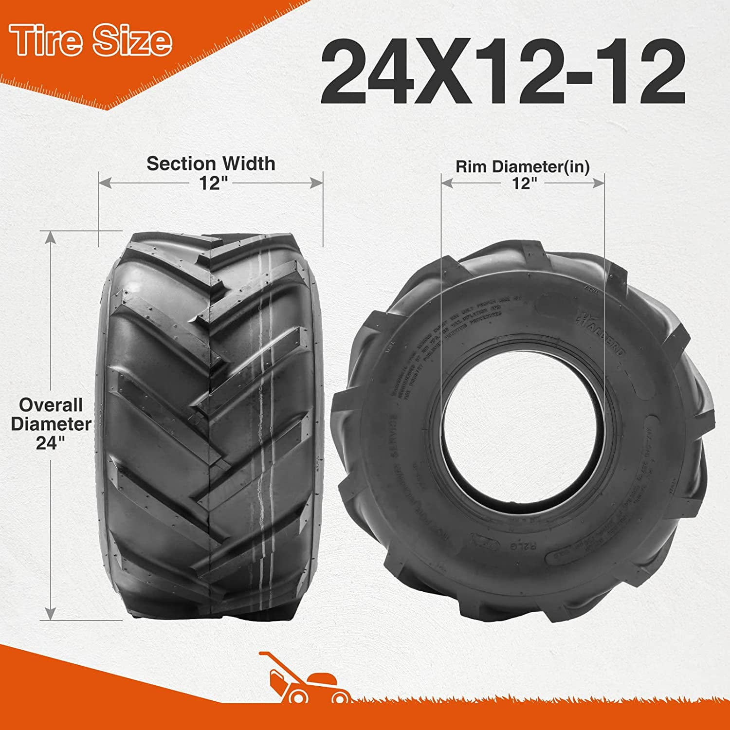 4PR 24x12.00-12 Lawn Mower Tires Super Lug Tractor Tires Great Traction ...