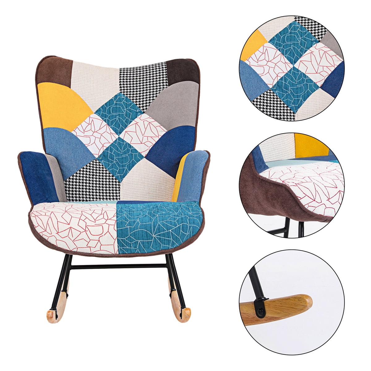 Rocking Chair, Tufted Upholstered Rocking Chair with Safety Solid Wood ...