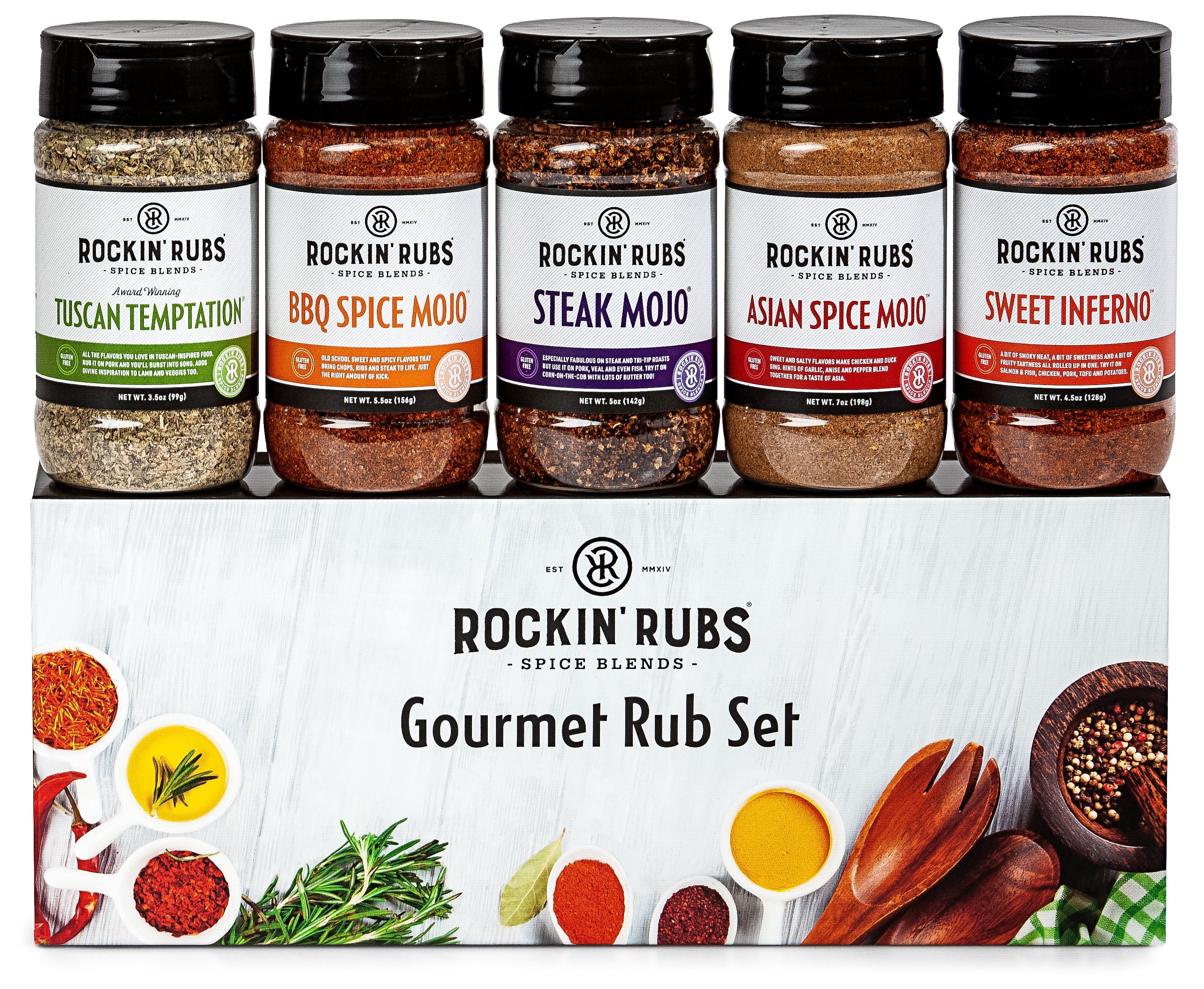 Rockin' Rubs Gourmet Seasoning Set - 5 Jars: Steak Mojo, BBQ Spice ...