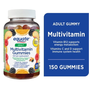 Equate Multivitamins Assorted Fruit Flavors Adult Gummies, 150 Count ...