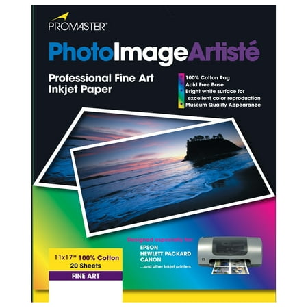 PhotoImage Artiste Fine Art Inkjet Paper - 100% Cotton - 11 x 17'' - 20 ...