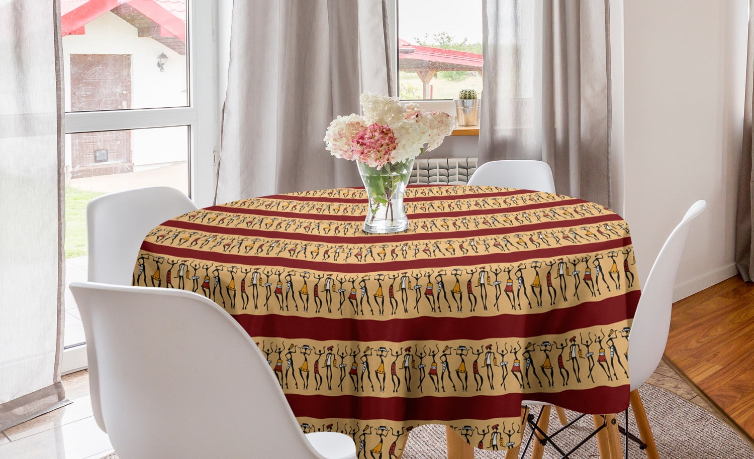 African Round Tablecloth, Native Indigenous People Different Poses ...