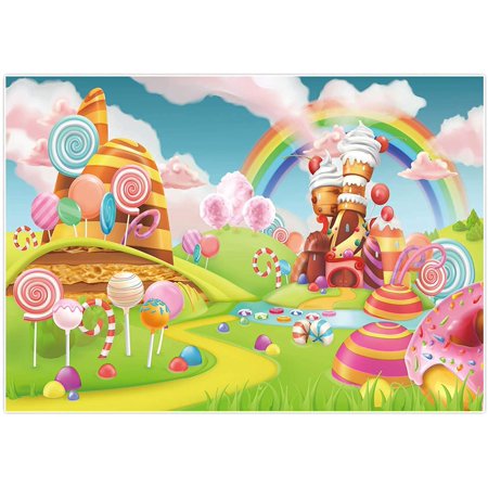 7x5ft Lollipop Candyland Backdrop Sweet Cartoon Rainbow Party Supplies ...