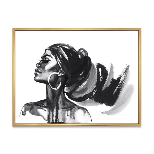 Designart Monochrome Portrait of African American Woman IV FLOAT FRAME ...