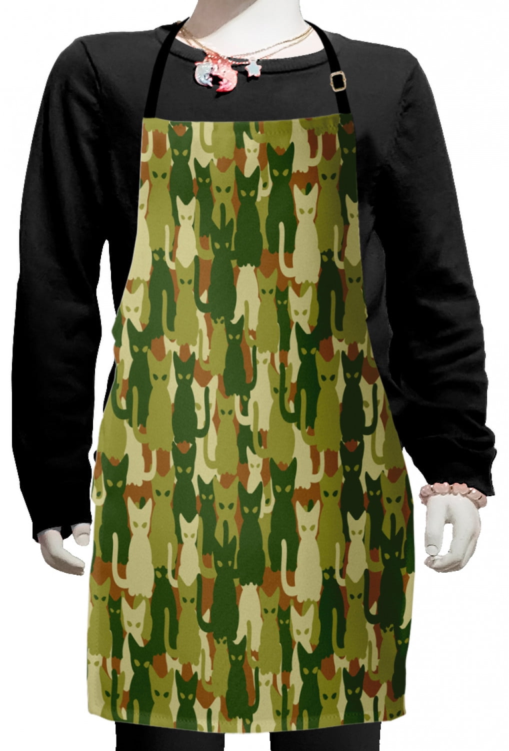 Camo Kids Apron, Kitten Silhouette Protective Cat Theme in Jungle ...