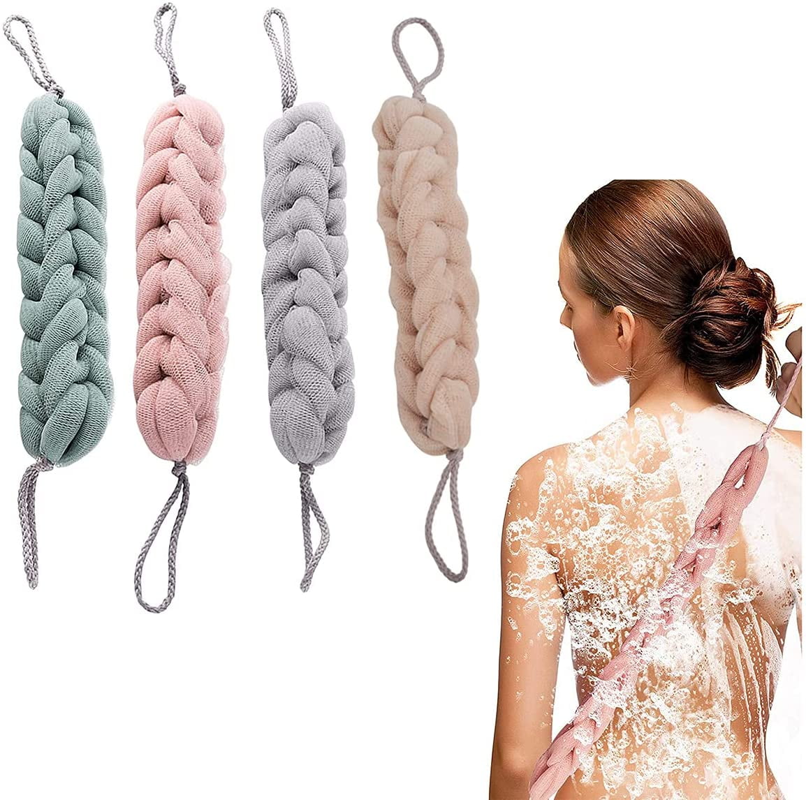 4Pcs Long Sponge Braids Mesh Sponge Nylon Bath Bar Long Sponge Bath ...