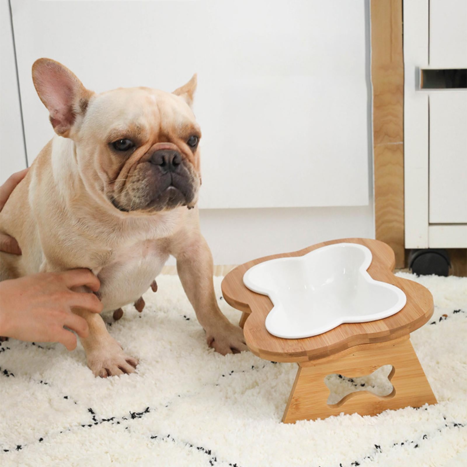 Bone Shape Pets Dogs Bowls with Wooden Stand 15 degree Slant Elevated ...
