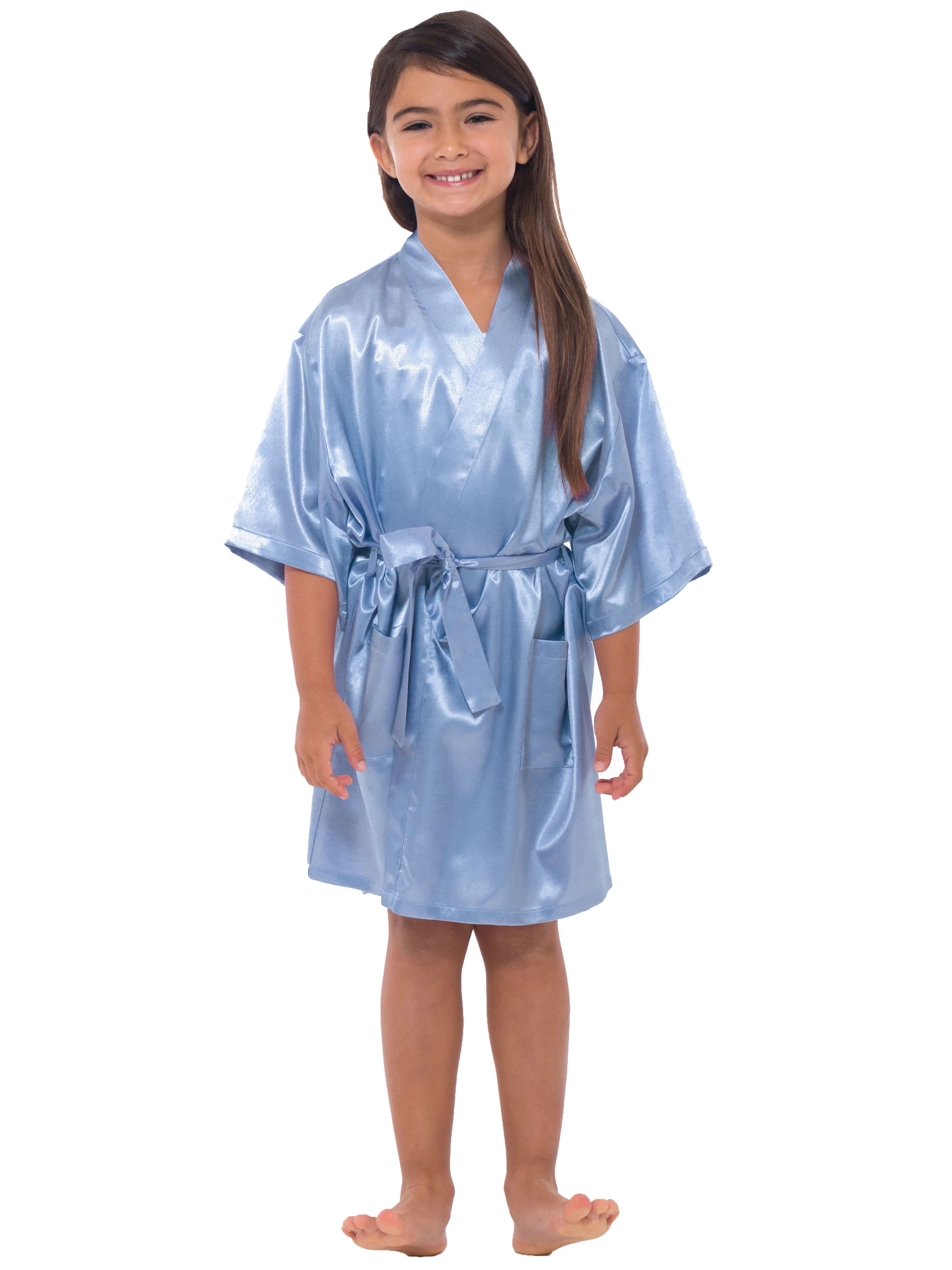 Turquaz Linen Airy Blue Satin Kimono Kid's Robe - Walmart.com
