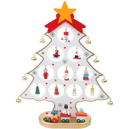 Wooden Tabletop Christmas Tree, Small Desk Tree with Miniature ...