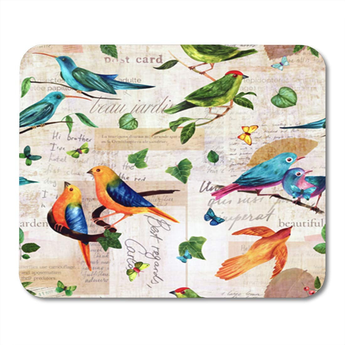 SIDONKU Vibrant Teal Blue and Golden Yellow Watercolor Birds Mousepad ...