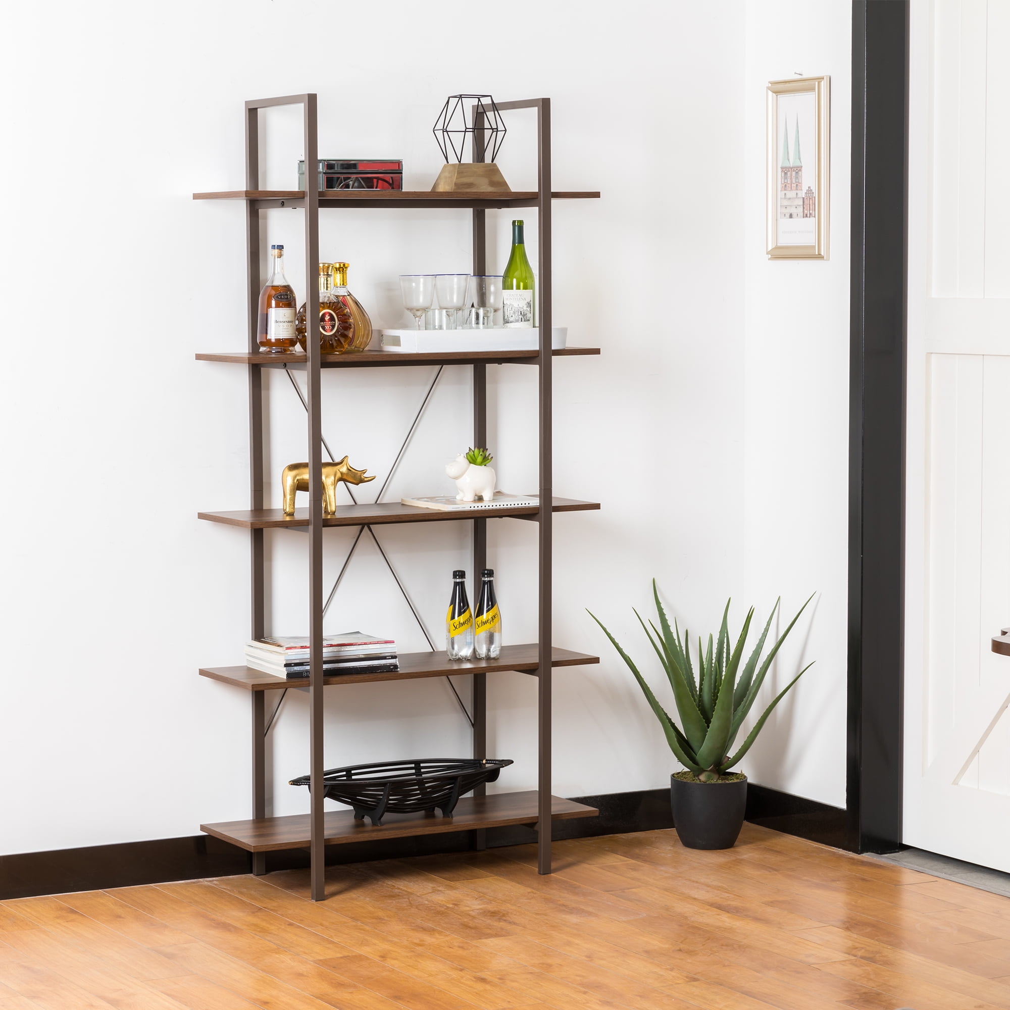 Glitzhome 672 LBS Load Bearing Metal/Wooden 5-Tier Etagere Bookcases ...