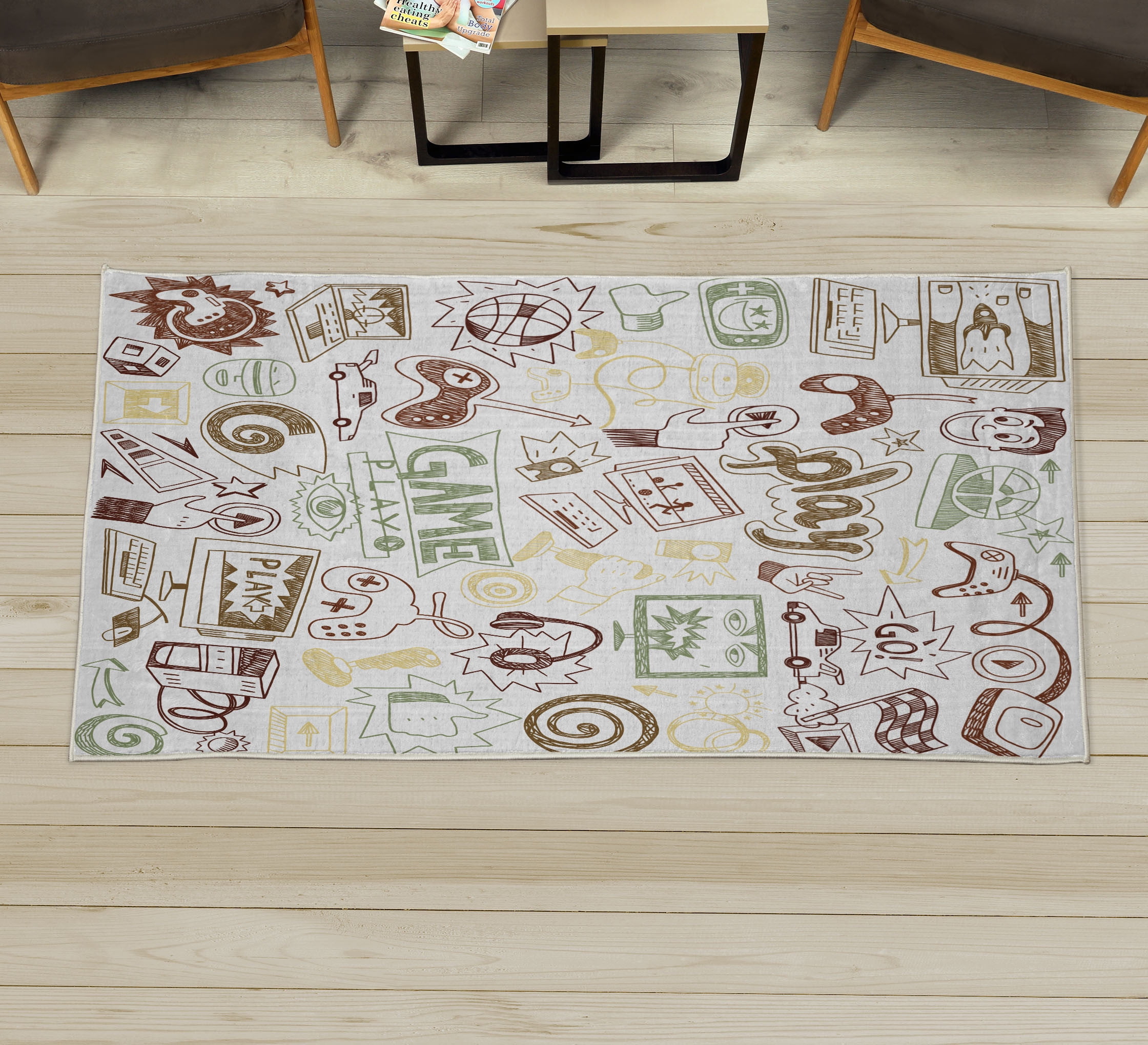 Video Games Decorative Rug, Monochrome Sketch Gaming Design Racing ...