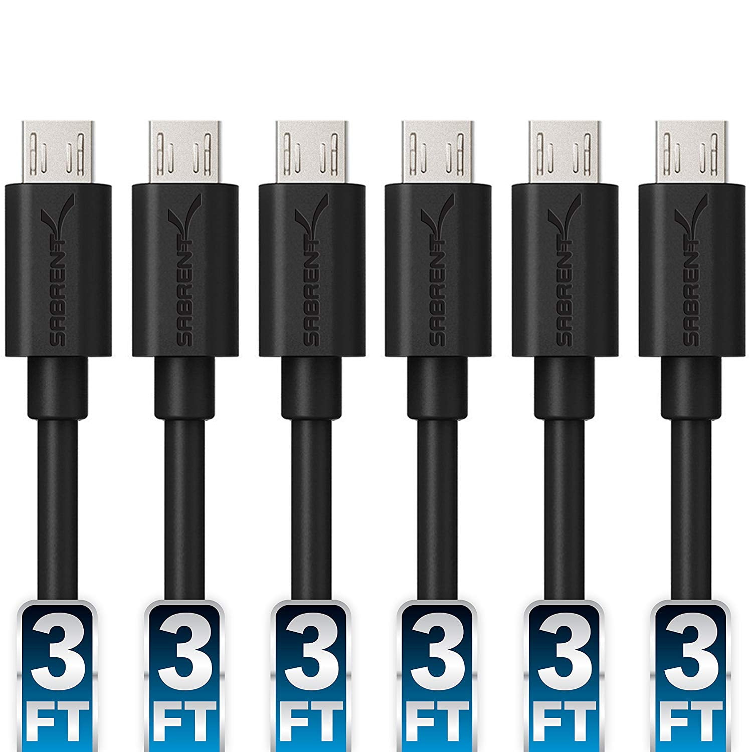 SABRENT [6-Pack] 22AWG Premium 3ft Micro USB Cables High Speed USB 2.0 ...