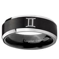 Gemini Zodiac Beveled Edge Brush Black 2 Tone Tungsten Ring 10MM ...