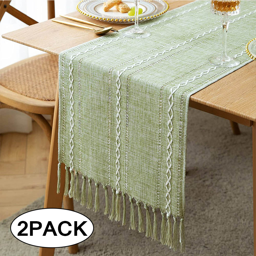 2PC Table Runner Farmhouse Style Splicing Cotton and Linen Table Runner ...