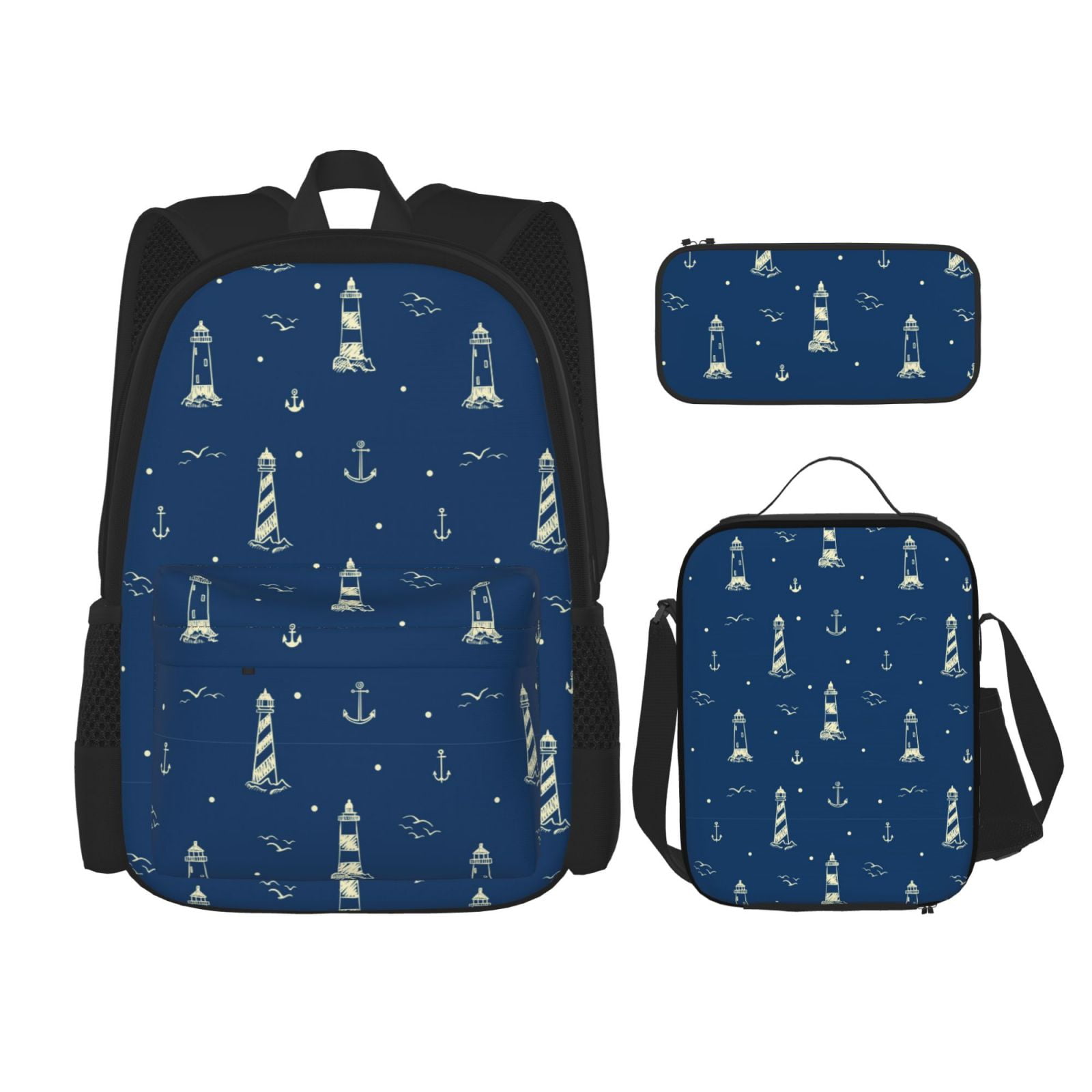 Balery Lighthouses and Anchors Mochila Escolar 3 en 1 para Niños ...
