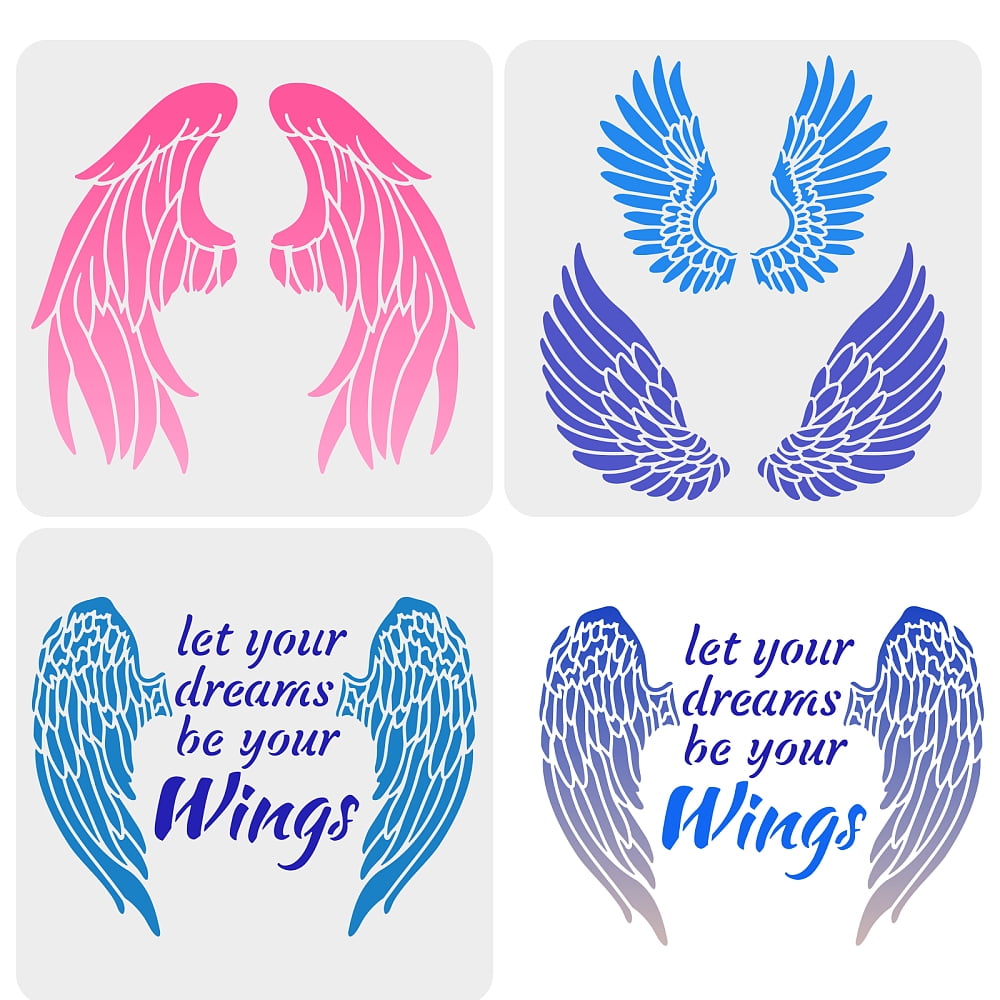 1Set 3PCS Angel Wings Stencils 30x30cm Plastic Wings Stencil Template 4 ...