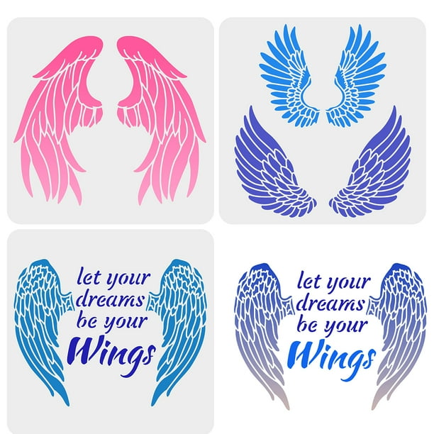 1Set 3PCS Angel Wings Stencils 30x30cm Plastic Wings Stencil Template 4 ...