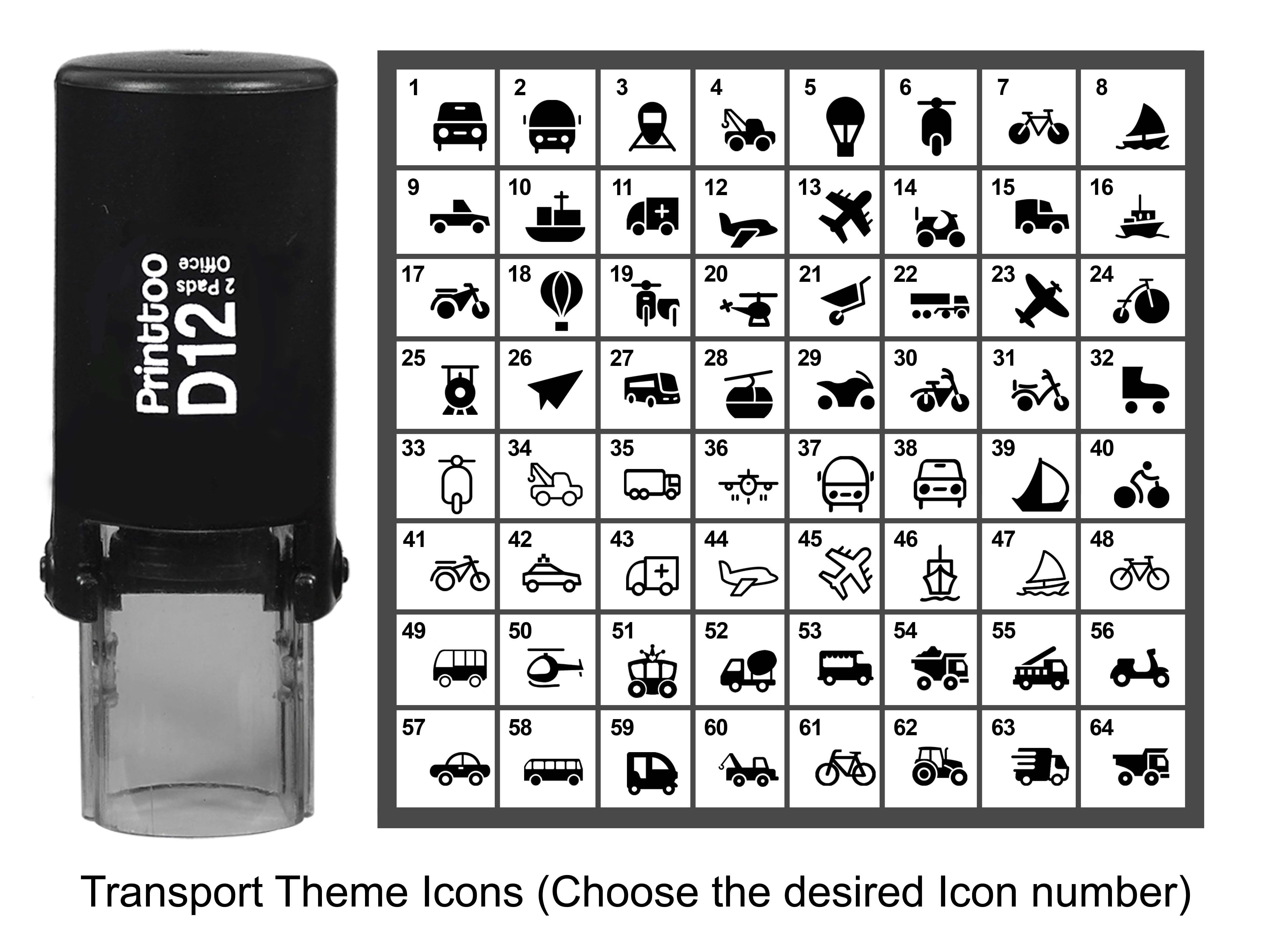 Printtoo Personalized Transport Theme Icons Round Rubber Stamp Self ...