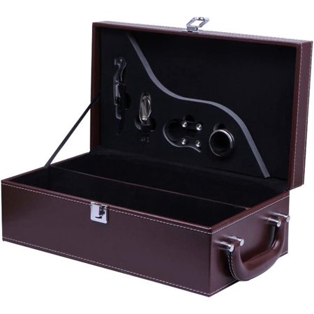 FanShow Modern PU Leather Top Handle Wine Bottle Box for 2 Standard ...