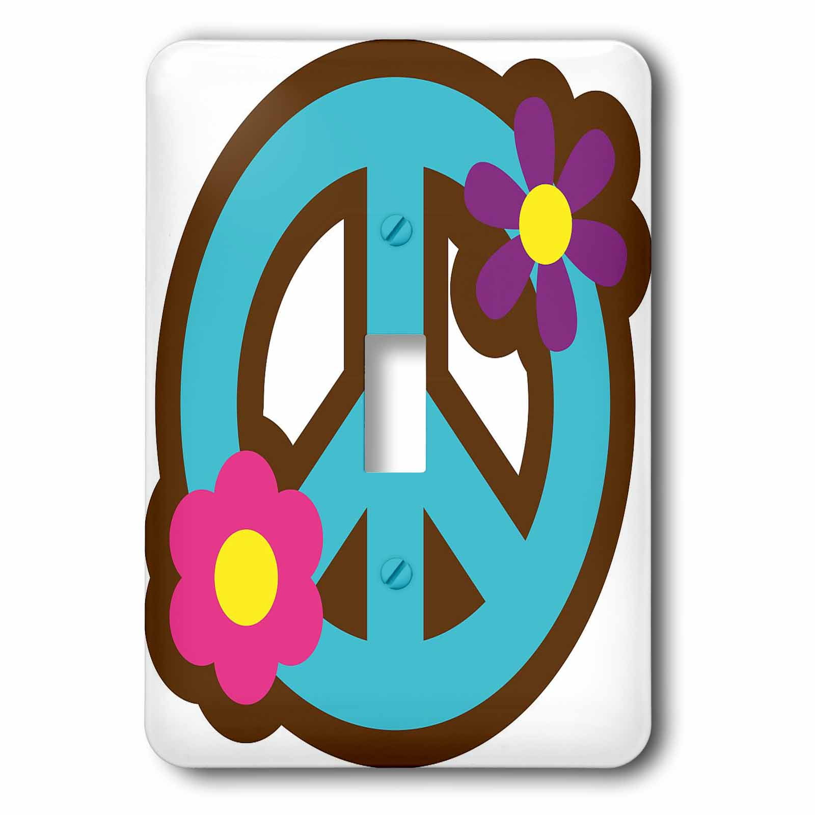3dRose Light Blue Peace Sign With Pink and Purple Flowers - Single ...