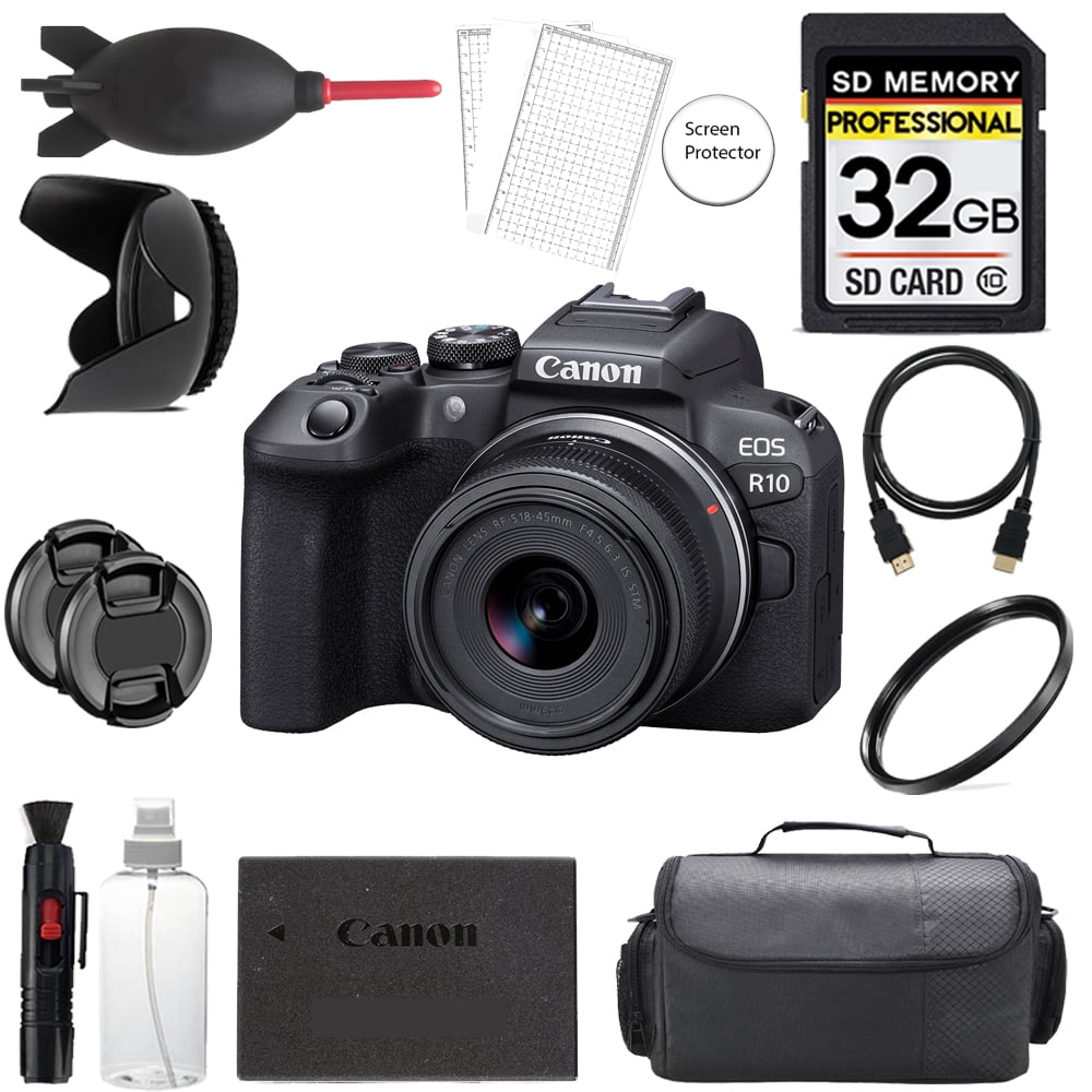 Canon EOS R10 Mirrorless Camera with 18-45mm Lens + 32GB + Bag+ UV ...