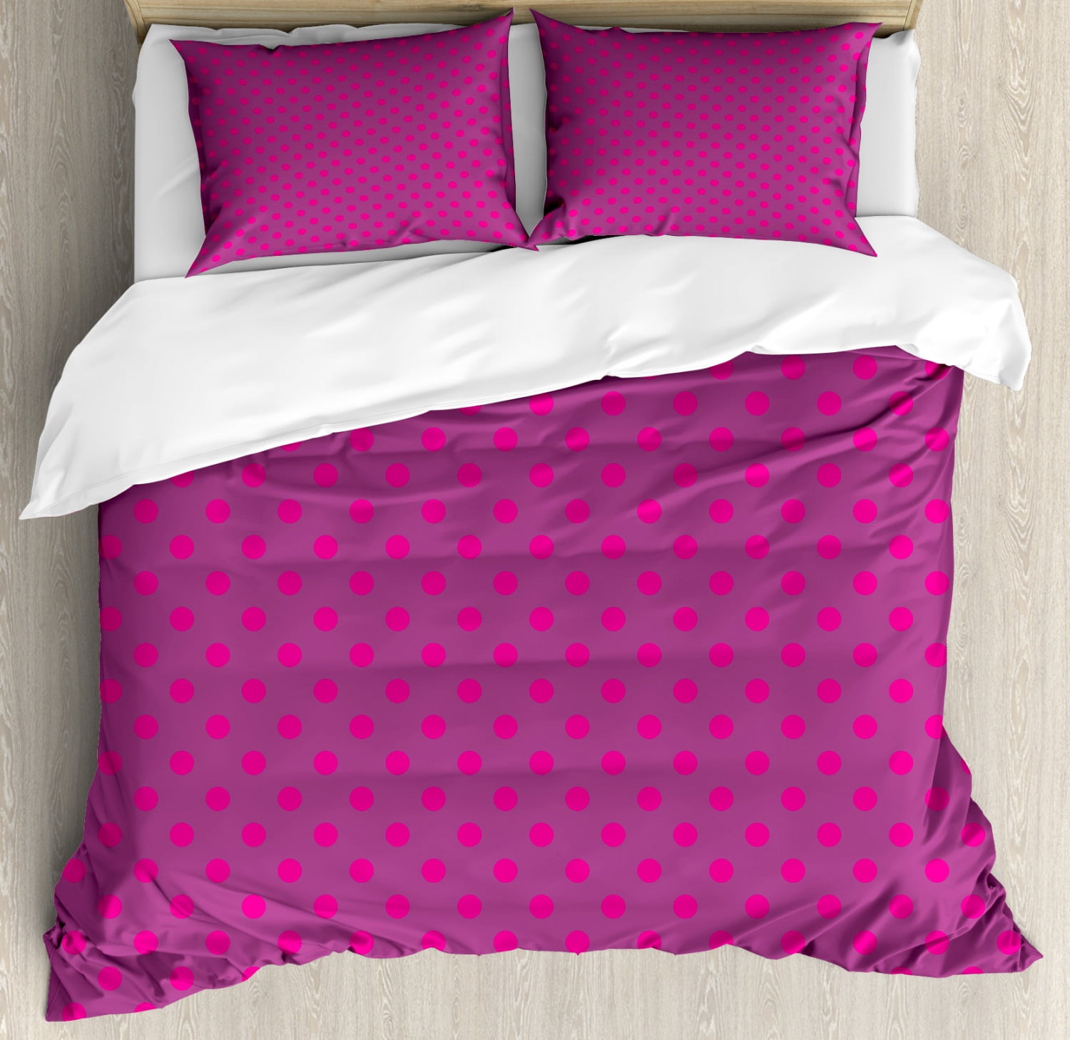 Magenta King Size Duvet Cover Set, Classic Polka Dots Pattern with ...