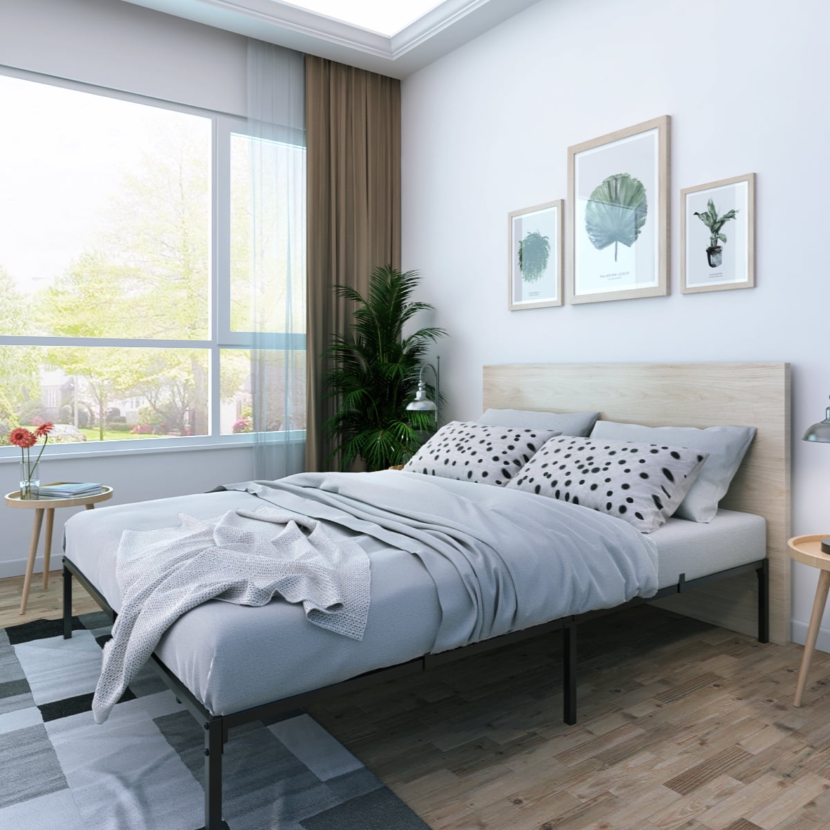 Queen Size Bed Frame Metal Heavy Duty Iron Beds Frames - black XH Beds ...