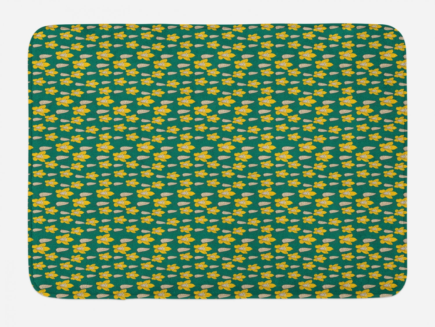 Garden Art Bath Mat, Abstract Blossoming Spring Flowers with Foliage ...