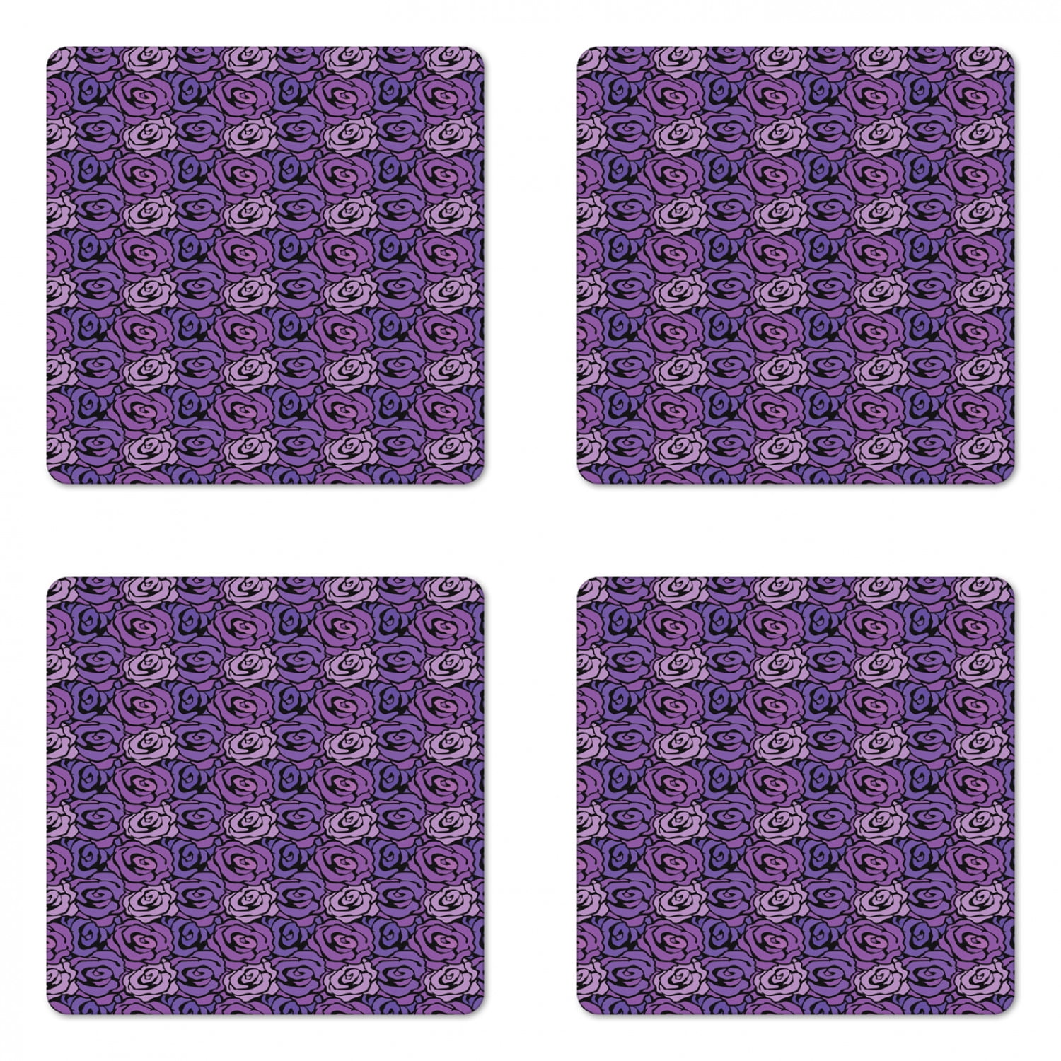 Rose Coaster Set of 4, Romantic Bouquet Hand Drawn Ink Style Pattern ...