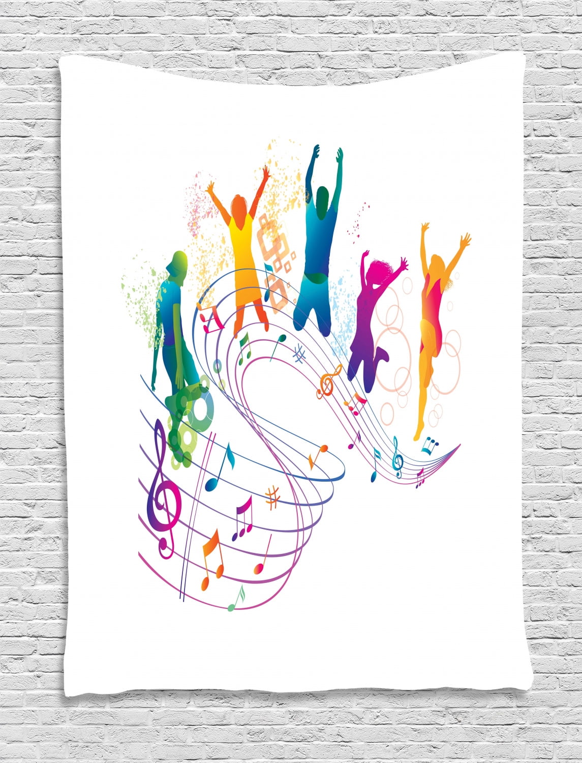 Youth Tapestry, Active Dancing Jumping People Vibrant Silhouettes with ...