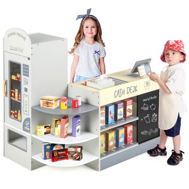 KidKraft Wooden Grocery Store Self-Checkout Center with 30 Accessories ...