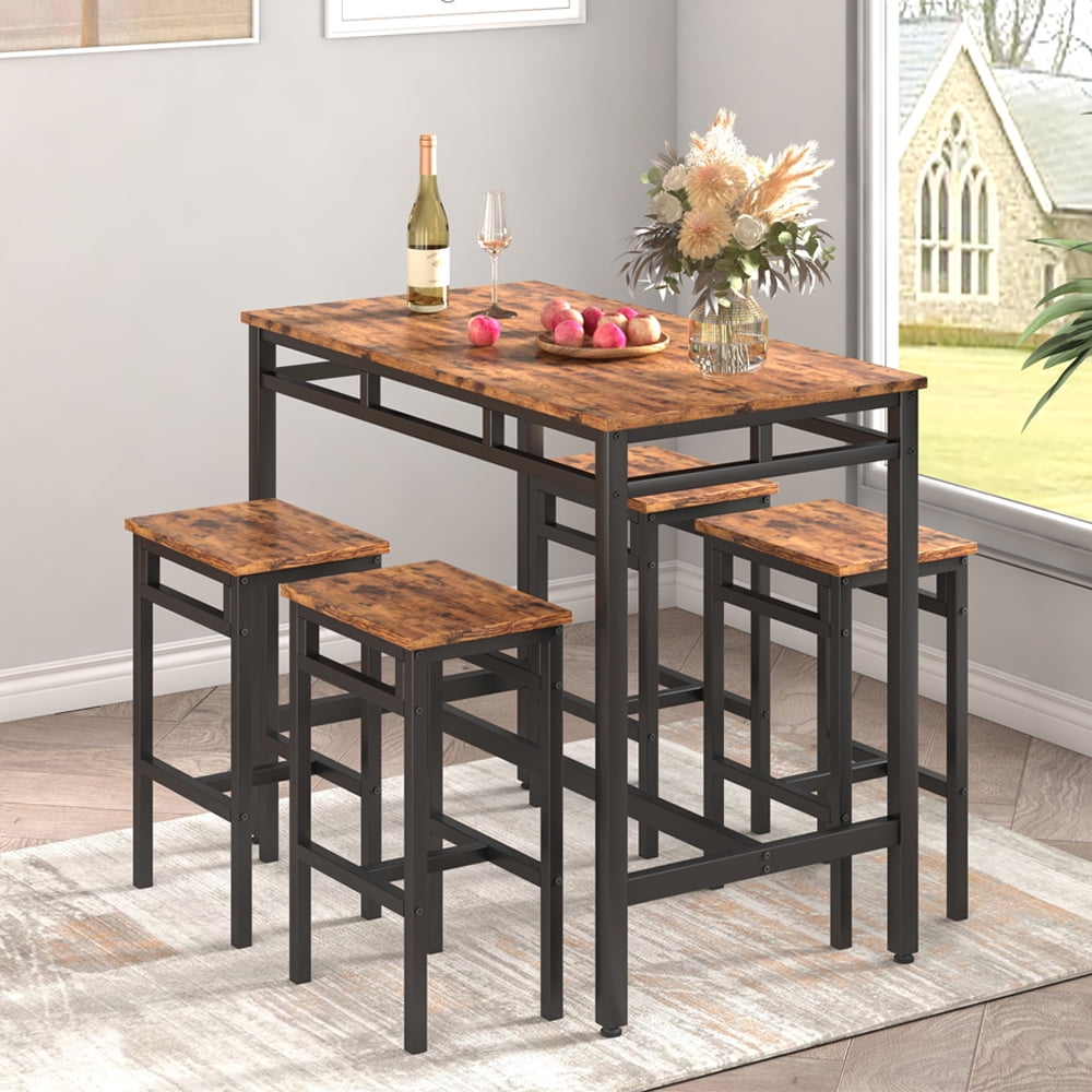 5pcs Bar Table and Stools Set, Contemporary Counter Height Dining Table ...