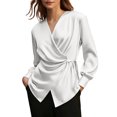 Ailaofu Women's Fall Long Sleeve Satin Blouse, Elegant Wrap V Neck Tie ...