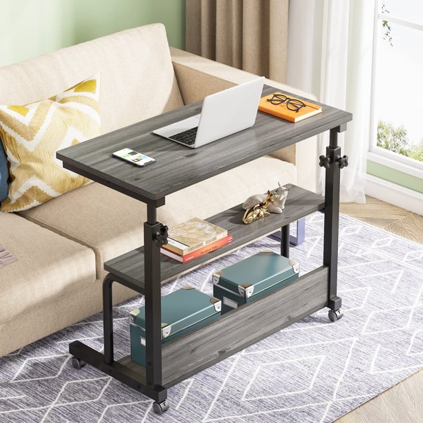 Tribesigns Small Portable Desk Side Table with Wheels, Height ...