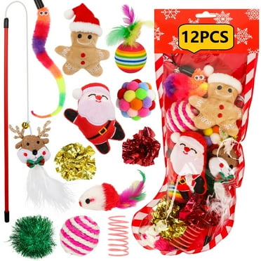 Holiday Stockings Kitty Stuffers, 12PCS Xmas Cat Set with Mouse ...