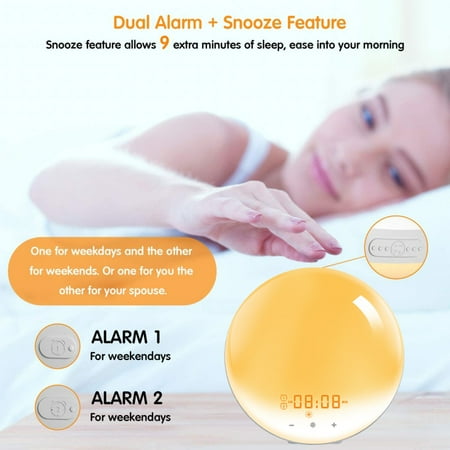 Bright alarm clock ， 20 brightness, 7 natural sounds and FM radio for ...