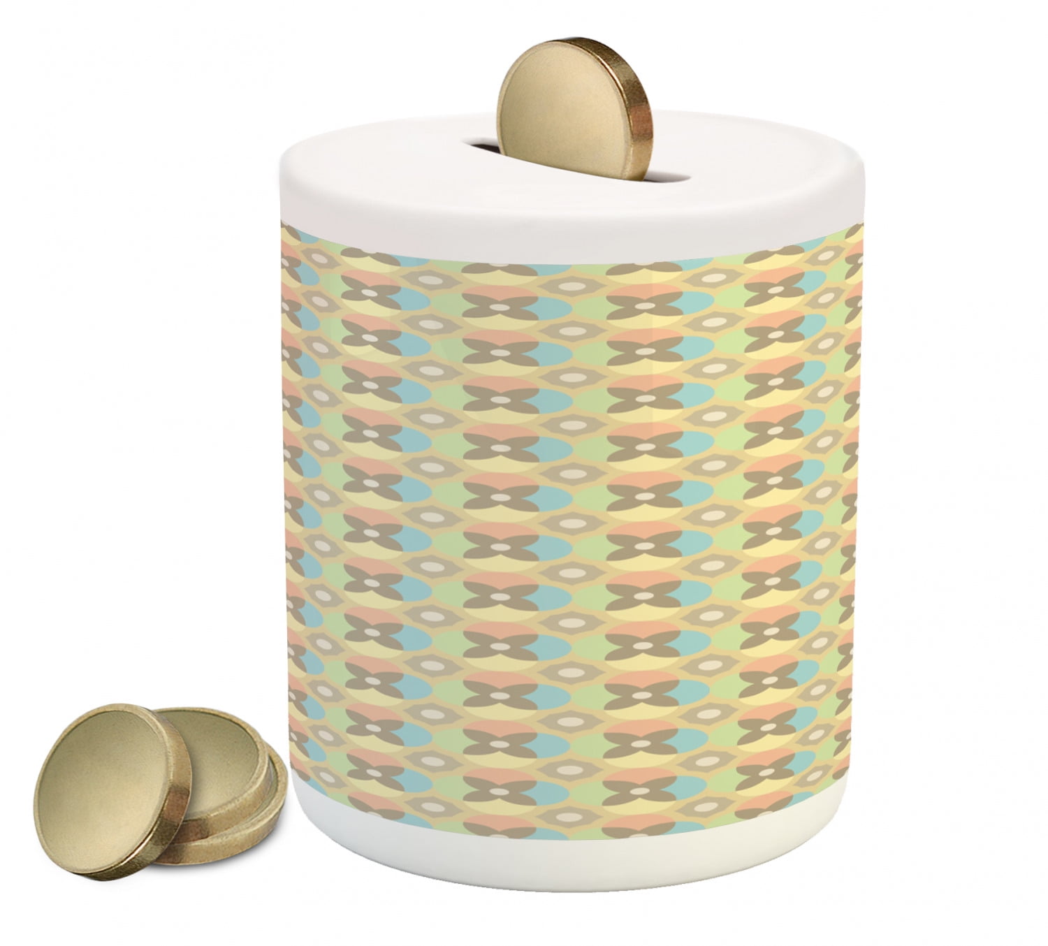 Retro Piggy Bank, Vintage Pale Toned Circular Shapes Victorian Design ...