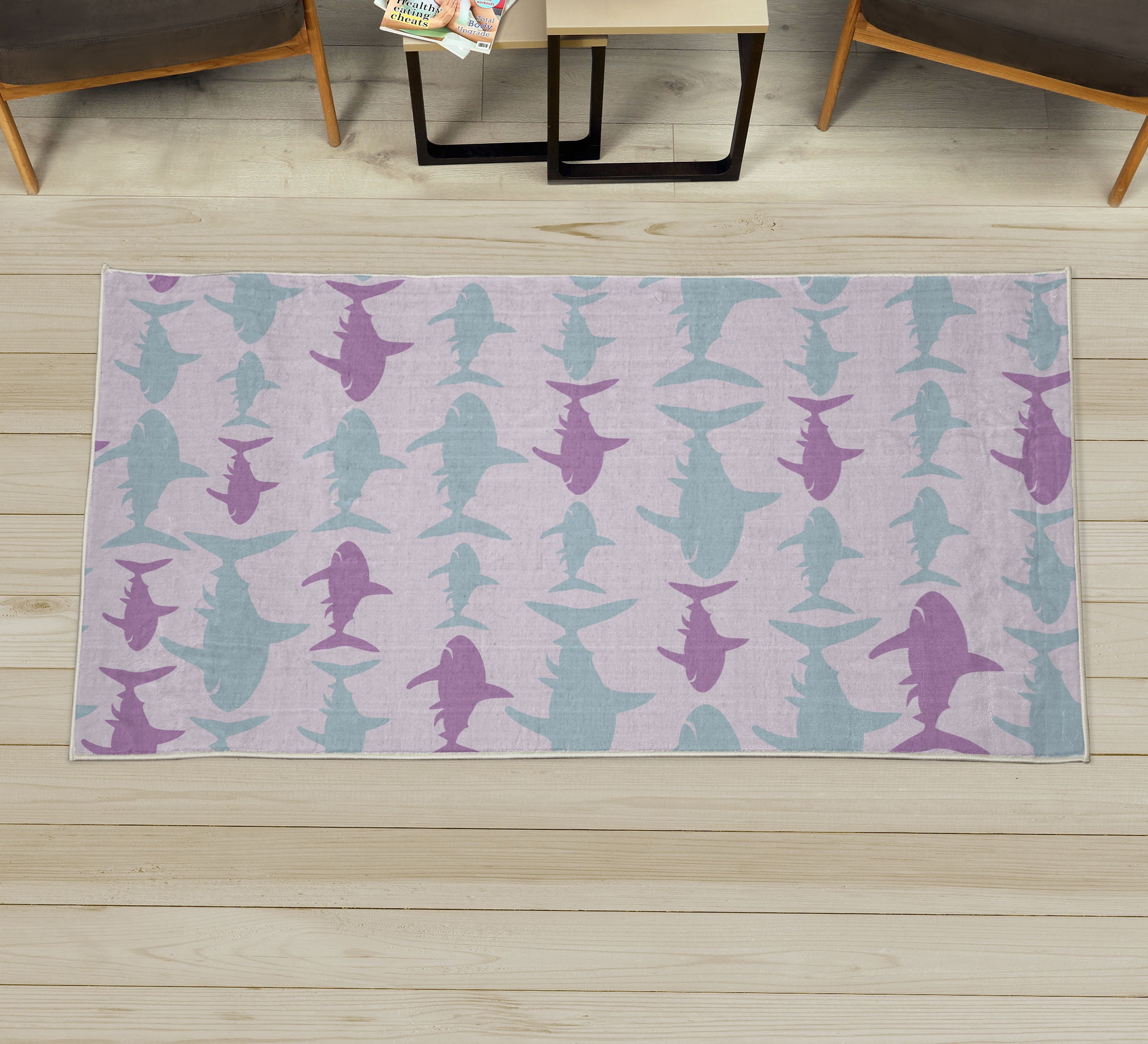 Sea Animals Decorative Rug, Monochrome Shark Illustration Fashion ...