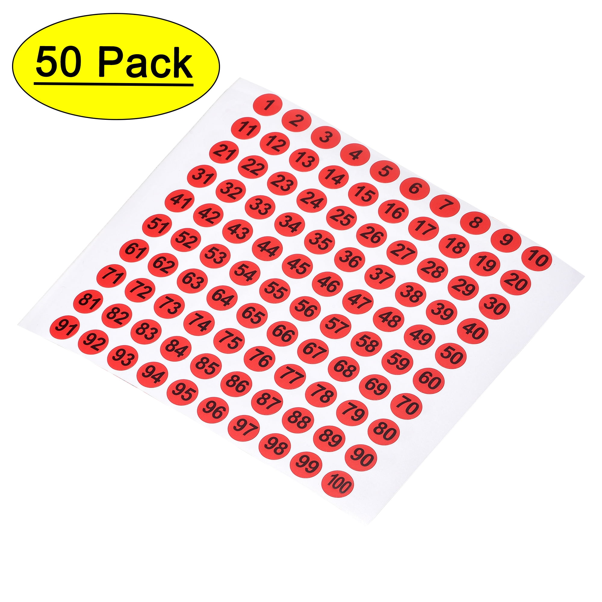 Round Number Stickers 10mm Dia Number 1-100 Coated Paper Label 50 ...